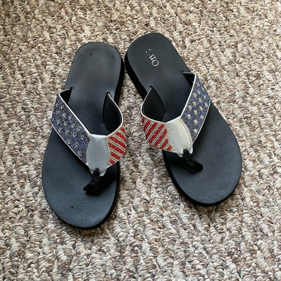Onex | Shoes | Patriotic Red White And Blue Star Flip Flops | Poshmark